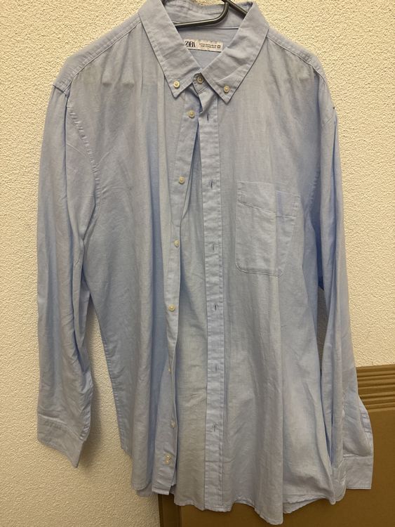 Zara Herrenhemd Leinenhemd Gr. XXL hellblau luftig Sommerhit (Neu ...