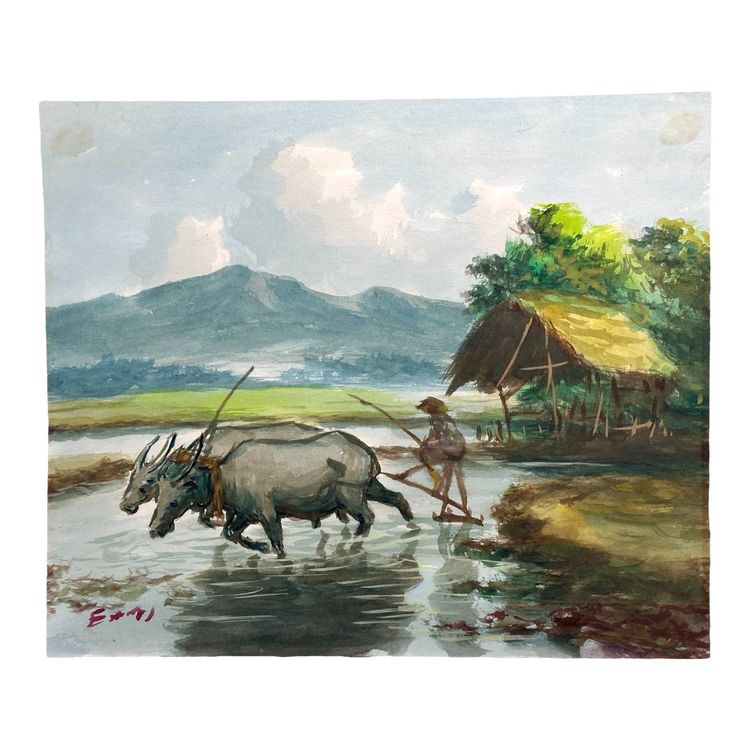 Ancienne aquarelle signée sur papier vergé Indochine Vietnam | Kaufen auf Ricardo