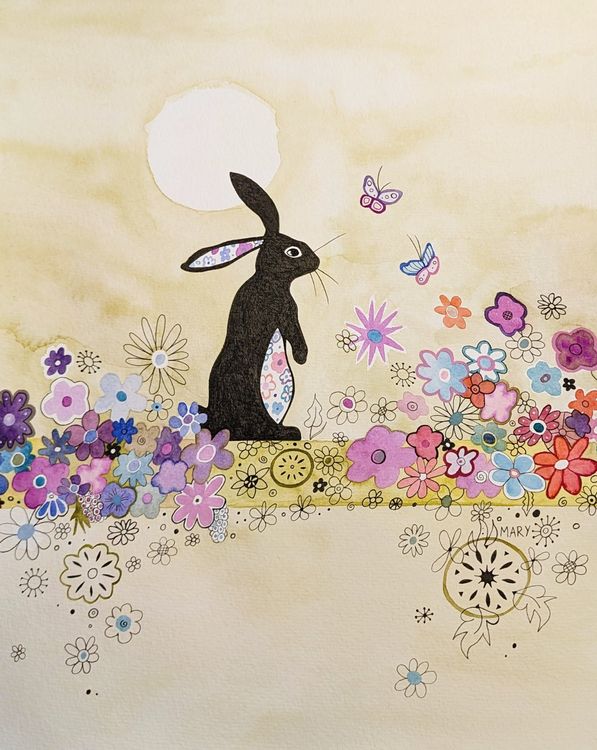 Original Aquarell Frühling Hase und Blumen Bild (Neu und originalverpackt) in Wittenbach für CHF ...