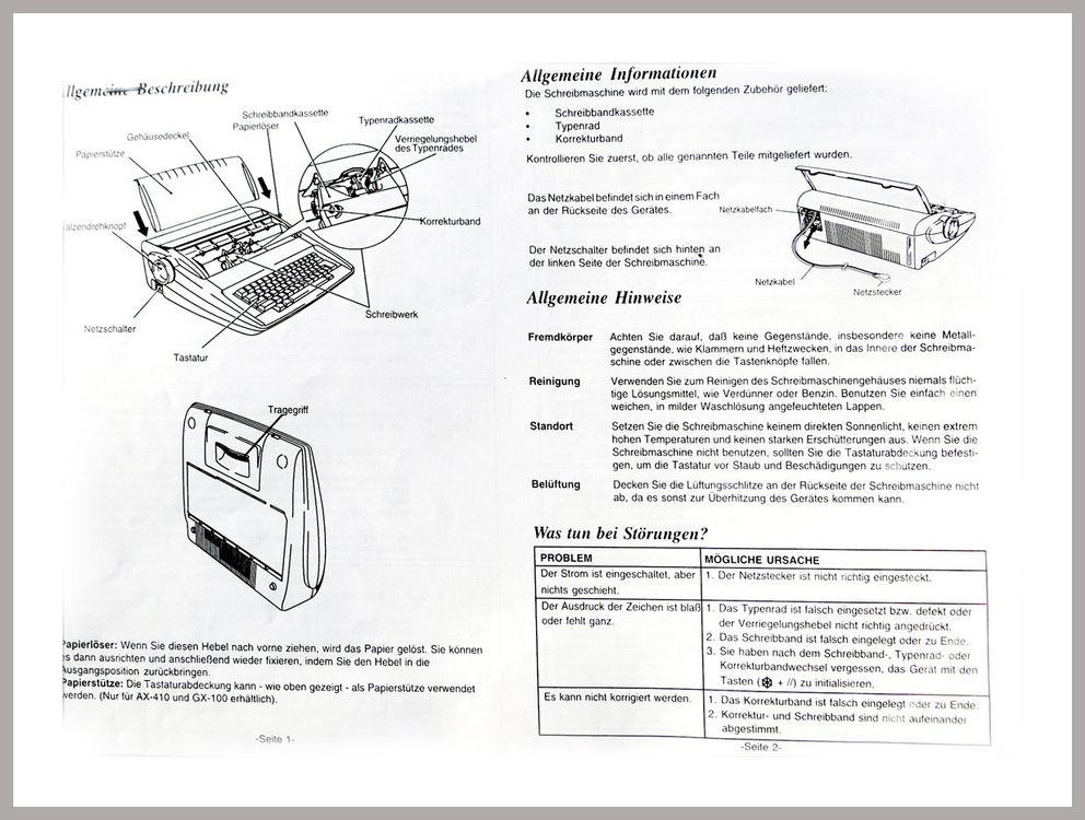 Brother Schreibmaschine AX - 410 Beschreibung und Anleitung (Gebraucht ...