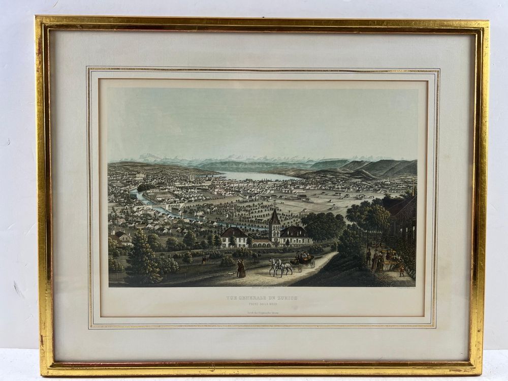 Aussicht vom Zürichberg Stich Echtgoldrahmen (Gebraucht) in Neuhausen am Rheinfall für CHF 10 ...