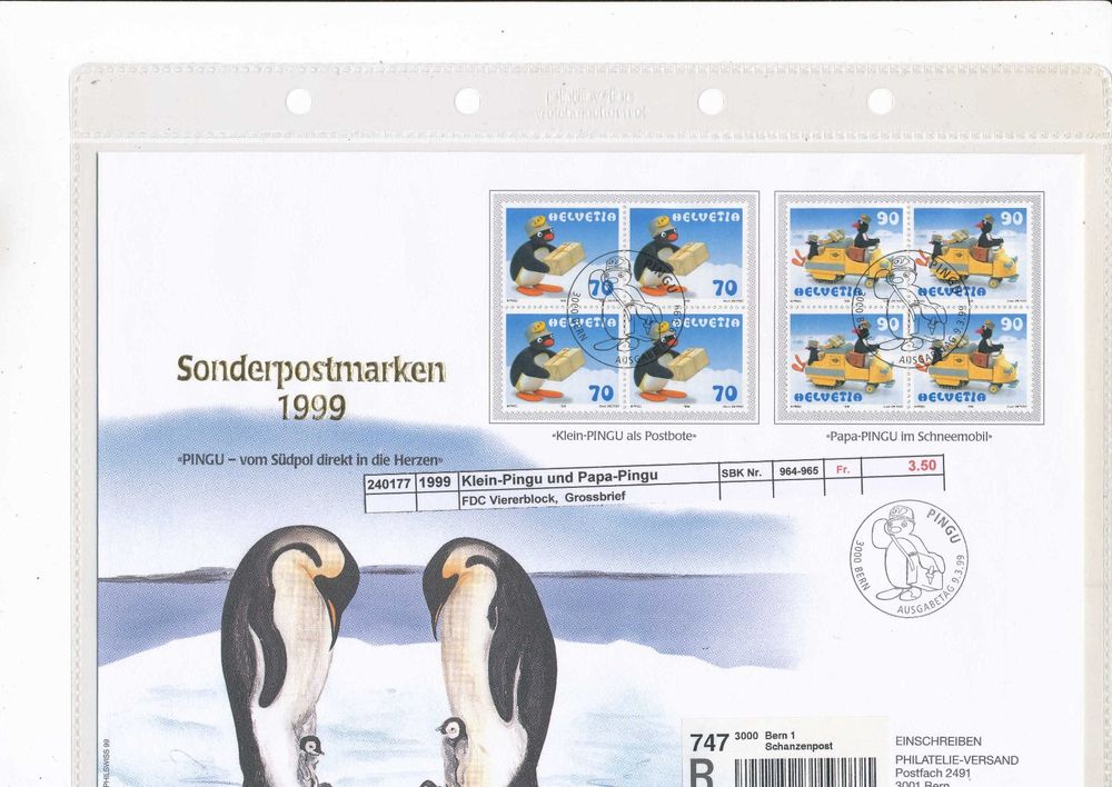 1999 Klein Pingu und Papa Pingu, Viererblock FDC (Gebraucht) in ...