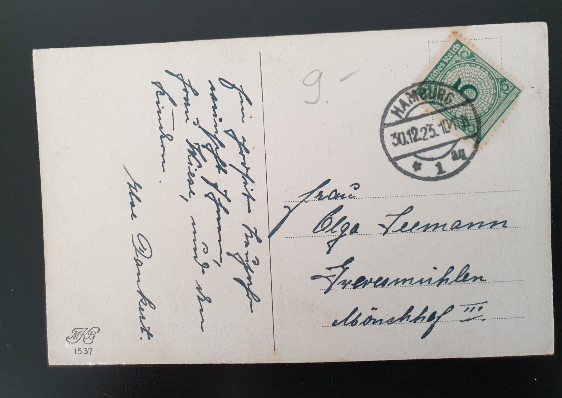 AK junge Frau mit Geige 1923 mit Briefmarke Deutsches Reich (Gebraucht ...