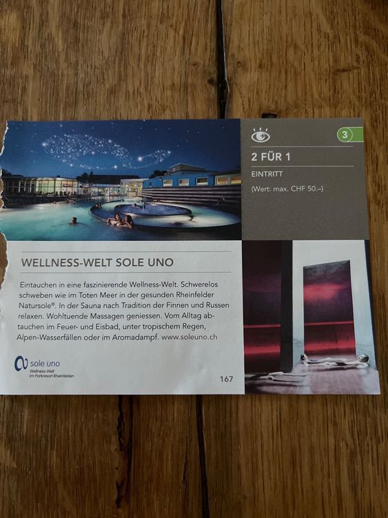 Gutschein Ticket Eintritt Welness Welt Sole Uno 2 für 1 (Neu und originalverpackt) in ...