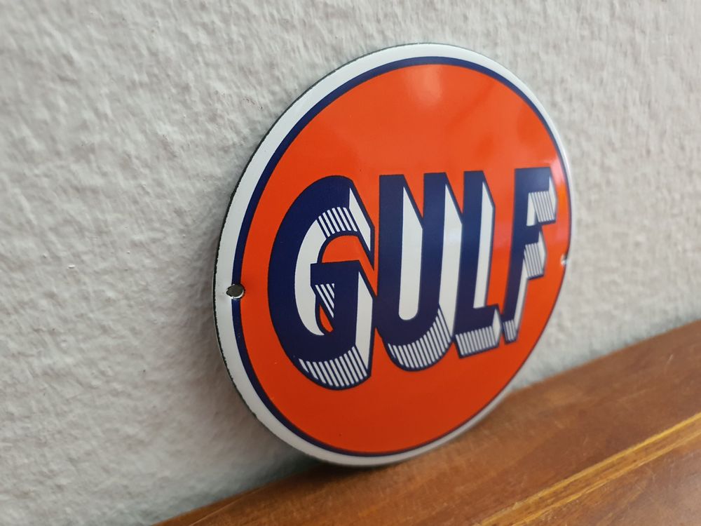 Emailschild Gulf Oil Werkstatt Service Garage Emaille Schild (Neu ...