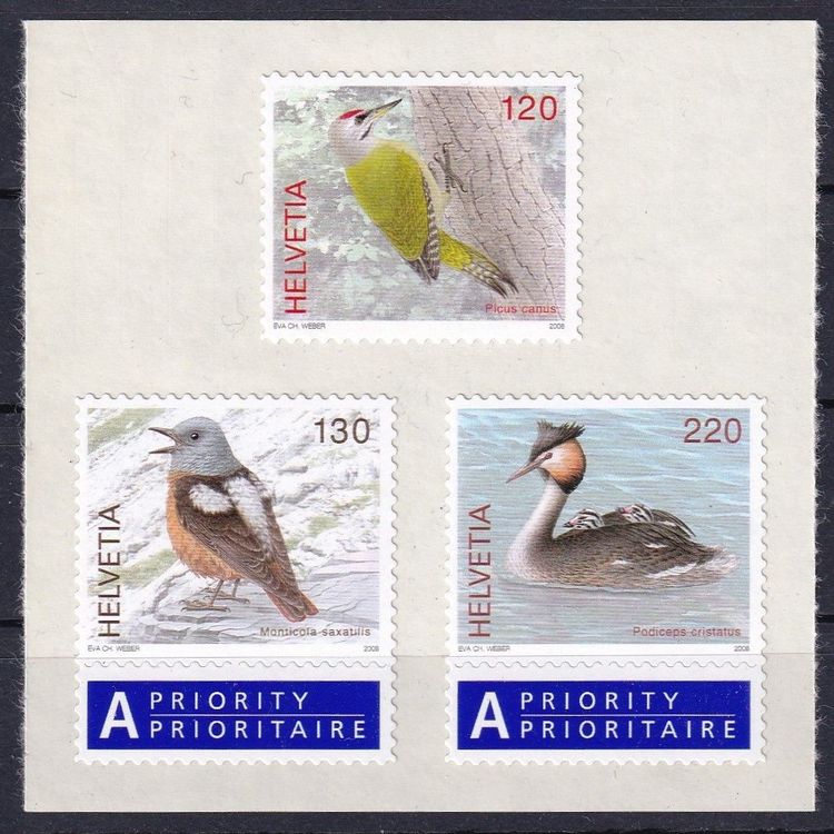 CH 2008, Einheimische Vögel, SBK 1271-1272A-1273** (Neu (gemäss ...