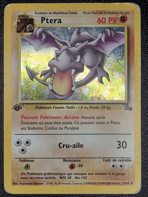Ptera 1 Edition Fossile 1/62 Française Holo Wizards (Gebraucht) in ...