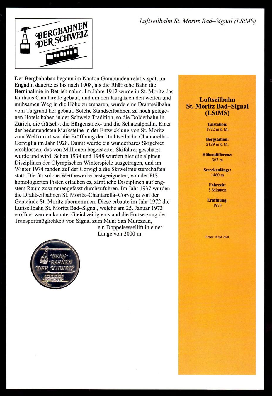 Silber-Münze /15gr /999,9 /CH-Bergbahnen, St. Moritz (Neu (gemäss ...