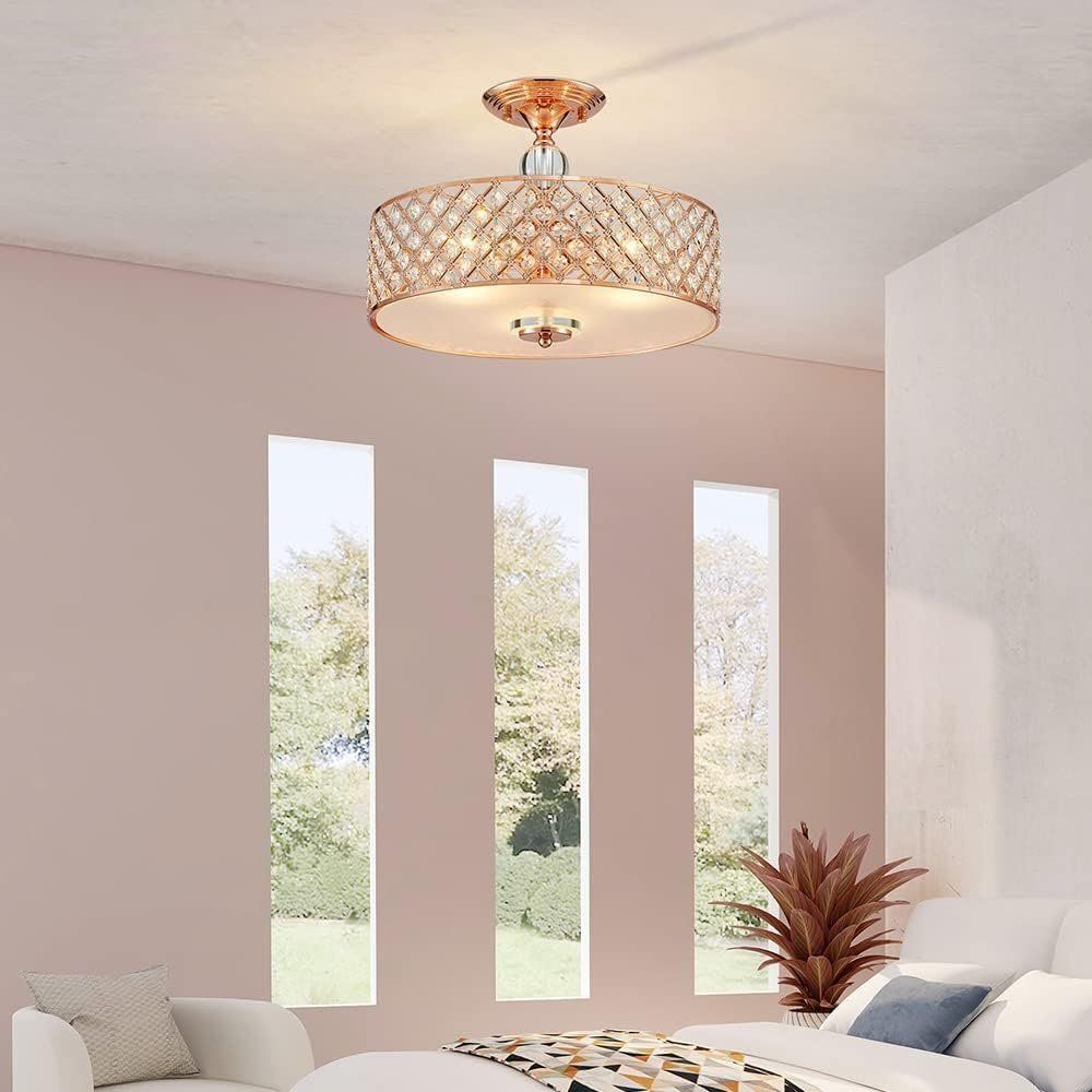 Deckenlampe Luxus Kristall Roségold Modern für Wohnräume Ø40 (Neu und ...