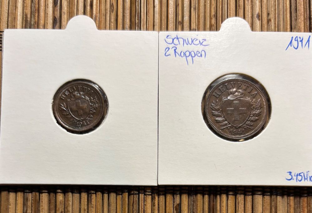 Schweiz Set 1 + 2 Rappen 1941 braune patina vzgl - unz (Neu (gemäss Beschreibung)) in Speicher ...