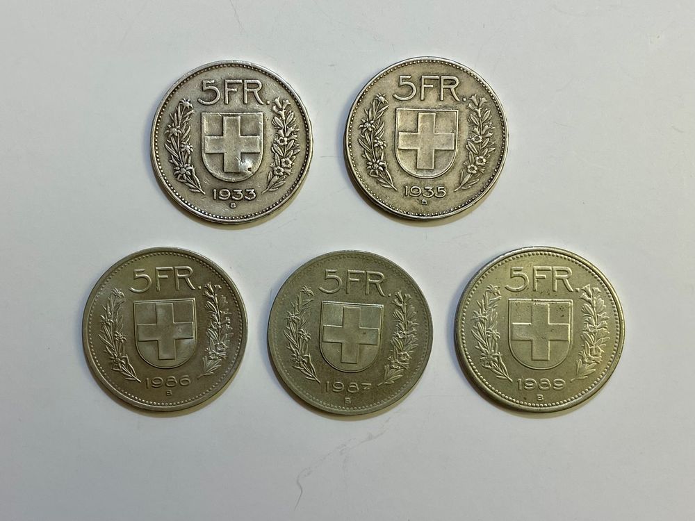 Schweiz - 5 x 5 Franken - Silbermünzen (Gebraucht) in Pazzallo für CHF 47 – mit Lieferung auf ...