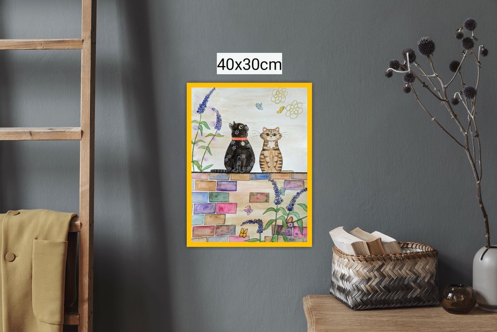 Original Aquarell Katzen auf der Mauer von mir gemalt (Neu und originalverpackt) in Wittenbach ...