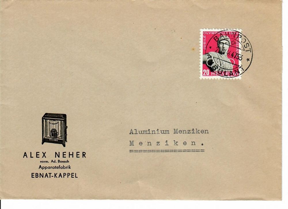 Brief, Alex Neher Apparatefabrik Ebnat-Kappel / Bahnpost (Gebraucht) in ...