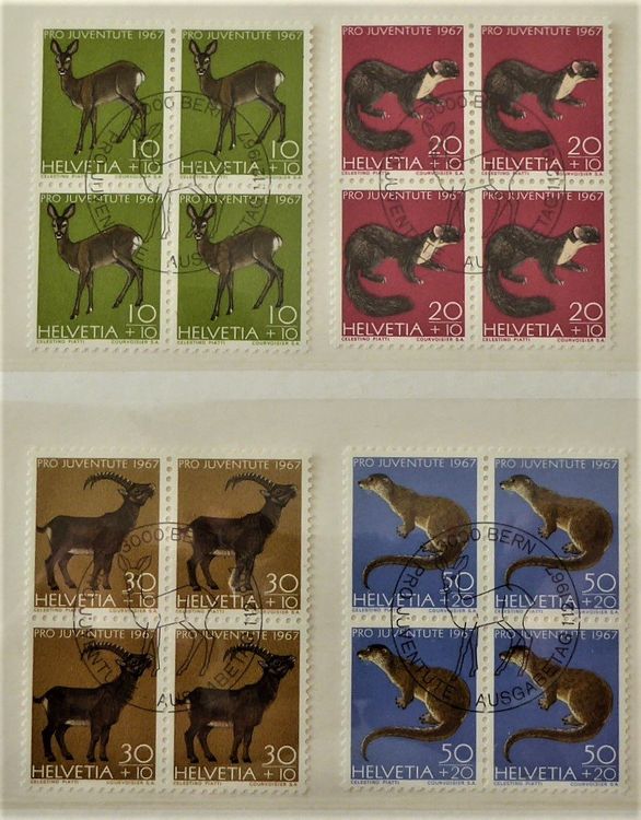 PJ Viererblocks Serie 1967 mit 1. Tagstempel (Gebraucht) in Aesch BL für CHF 3 – mit Lieferung ...