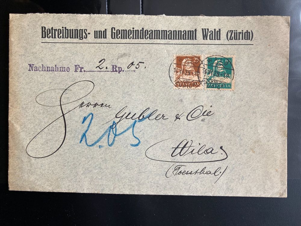 Schweiz 1929 NN-Brief Betreibungsamt Wald ZH 25+10 Tellkopf | Kaufen auf Ricardo