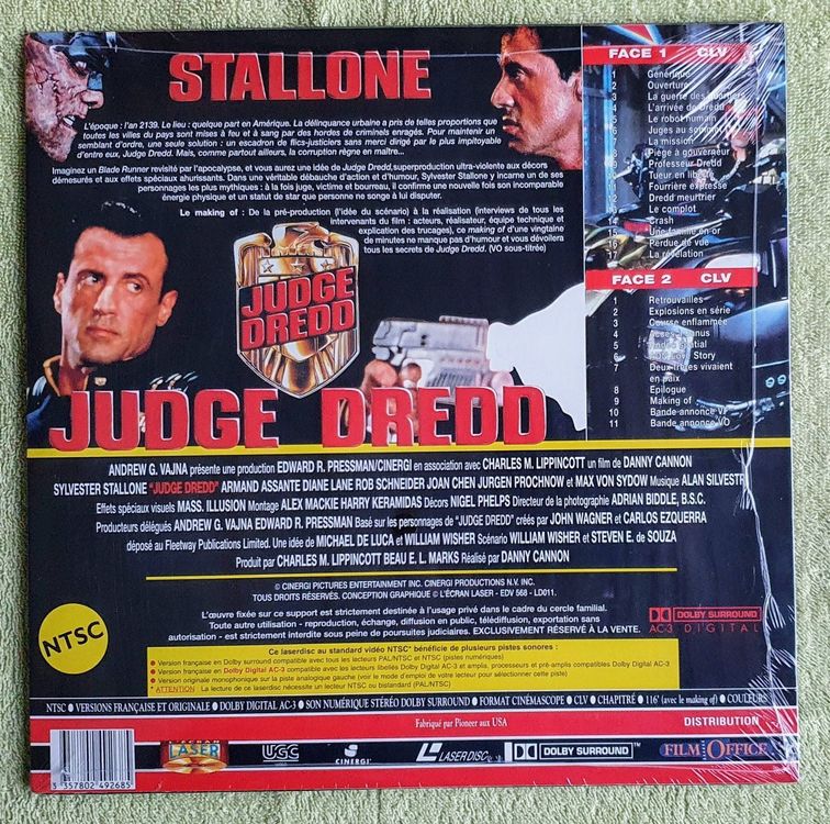 Judge Dredd (1995) [LD011] LASERDISC - DOLBY DIGITAL FR NEW (Neu und ...