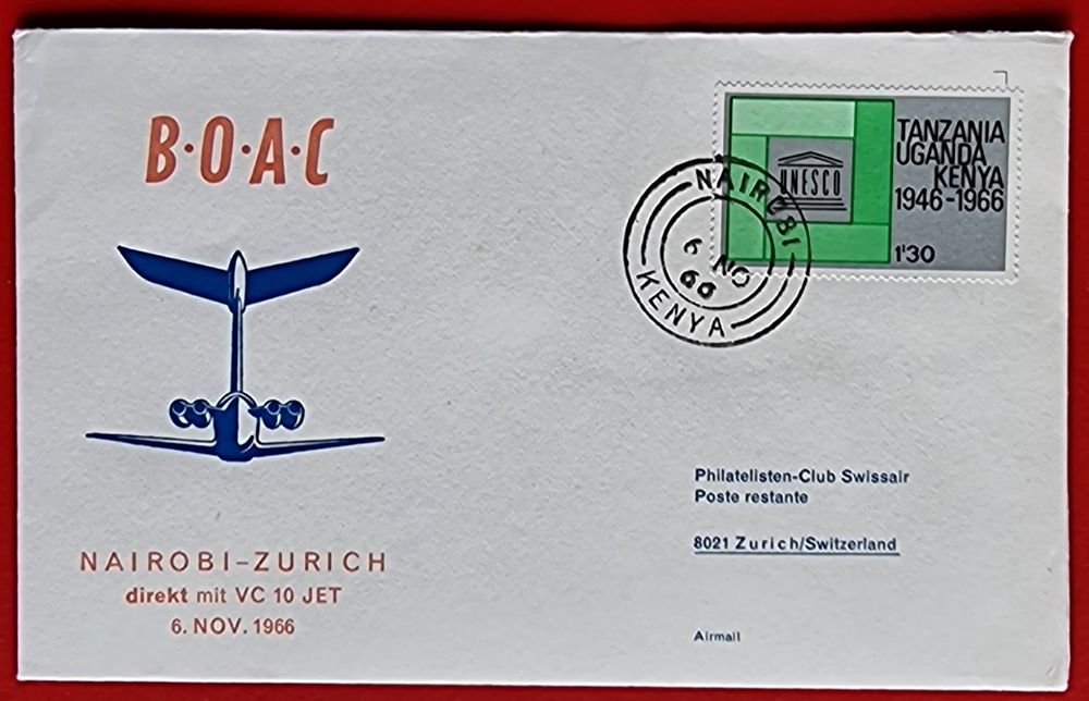KENYA NAIROBI BOAC BRITISH OVERSEAS FLUGPOST ZÜRICH 1966 (Gebraucht) in ...
