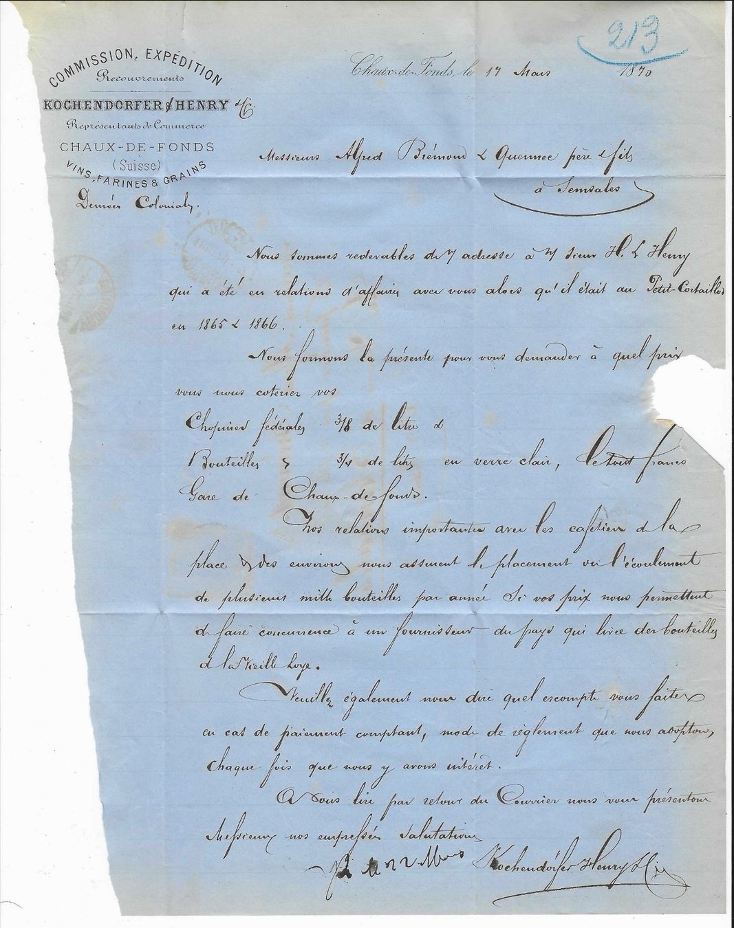 Faltbrief - Chaux de Fonds nach Semsales - 1870 (Gebraucht) in Lungern ...