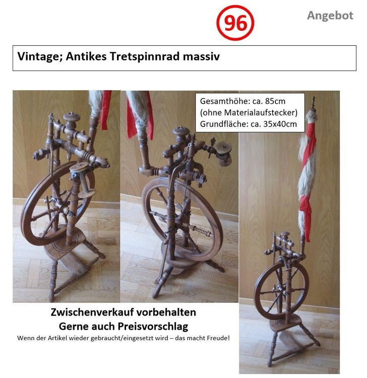 Vintage; Antikes Tret-Spinnrad massiv | Kaufen auf Ricardo