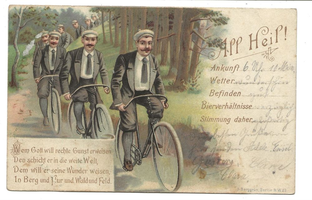 All Heil ! Männer auf Velotour - Barometer - Litho - 1903 (Gebraucht ...