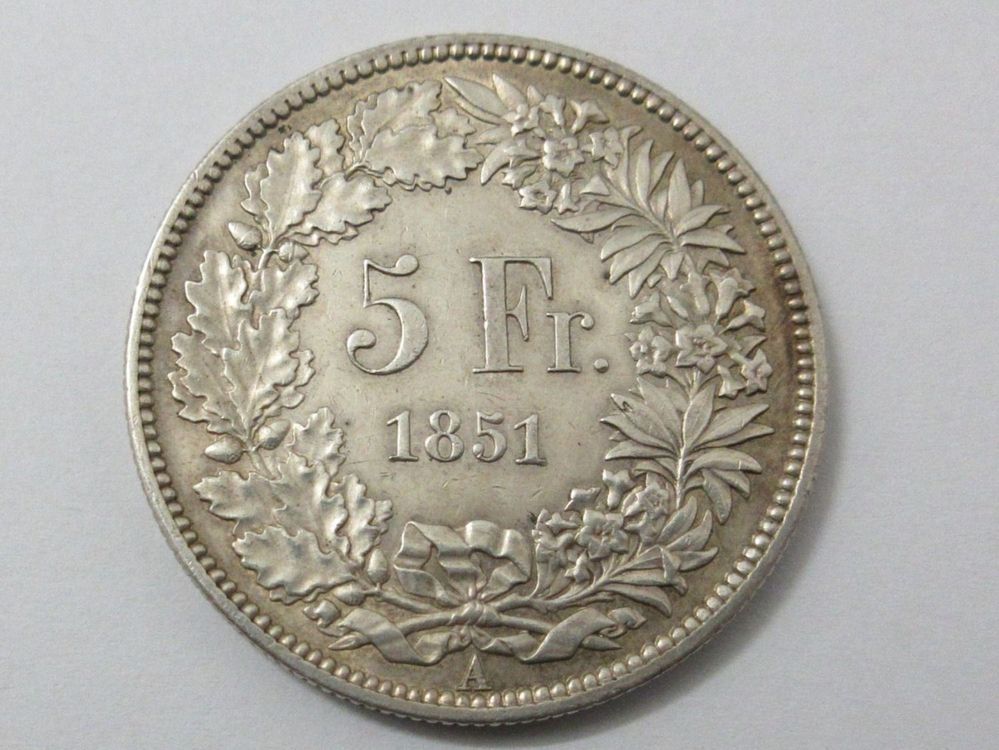 5 Franken 1851 A Sitzende Helvetia (Gebraucht) in Zürich für CHF 371 – mit Lieferung auf Ricardo ...