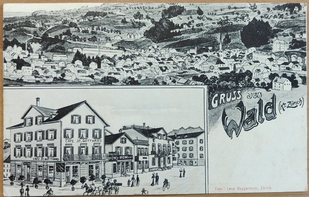 sw- Litho Gruss aus Wald, Kaffee Gotthard um 1905 | Kaufen auf Ricardo