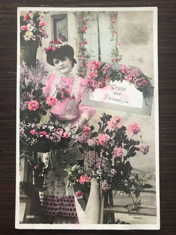 GRUSS AUS DIESSENHOFEN Kitschkarte, Frau, Blumen, 1909 (Gebraucht) in ...