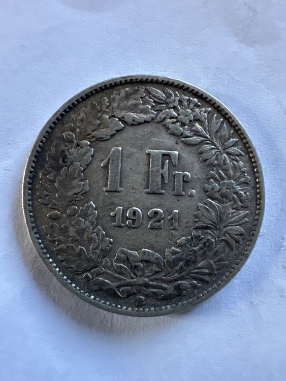 Silbermünze 1 Fr. 1921, Helvetia, Schweiz (Gebraucht) in Bern für CHF 3.5 – mit Lieferung auf ...