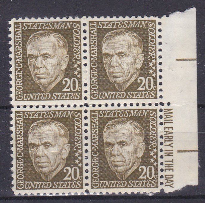 Bloc 4 Timbres rares USA George C. Marshall 1967 neufs (Neu (gemäss ...