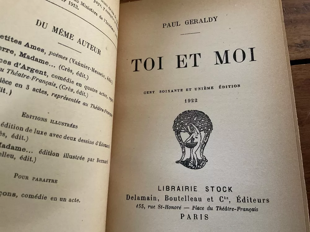 Livre ancien "Toi et Moi" de Paul Géraldy, édition 1922 (D'occasion) à ...
