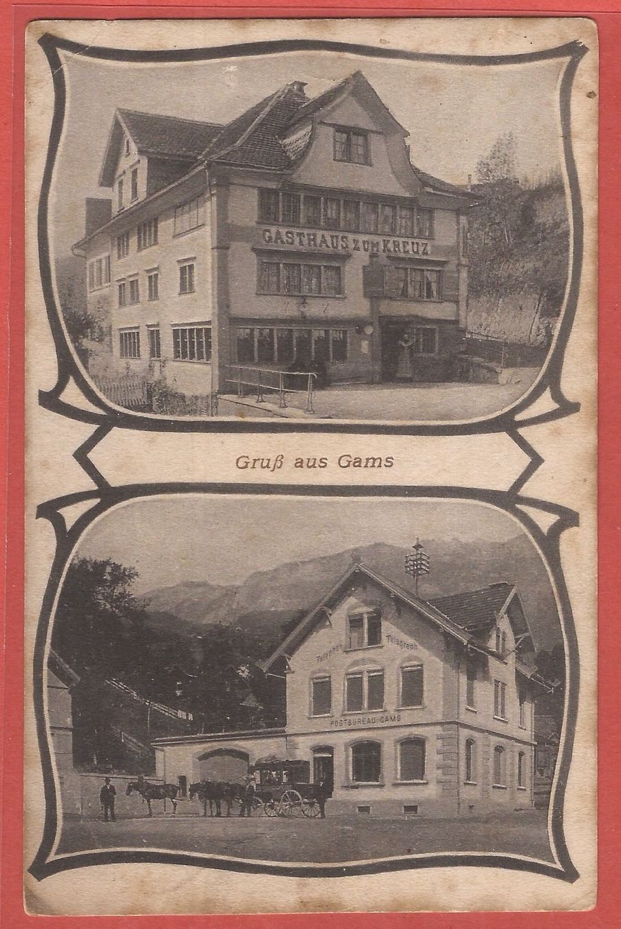Gams im Rheintal - Gasthaus Kreuz und Post mit Kutsche 1910 (Gebraucht ...