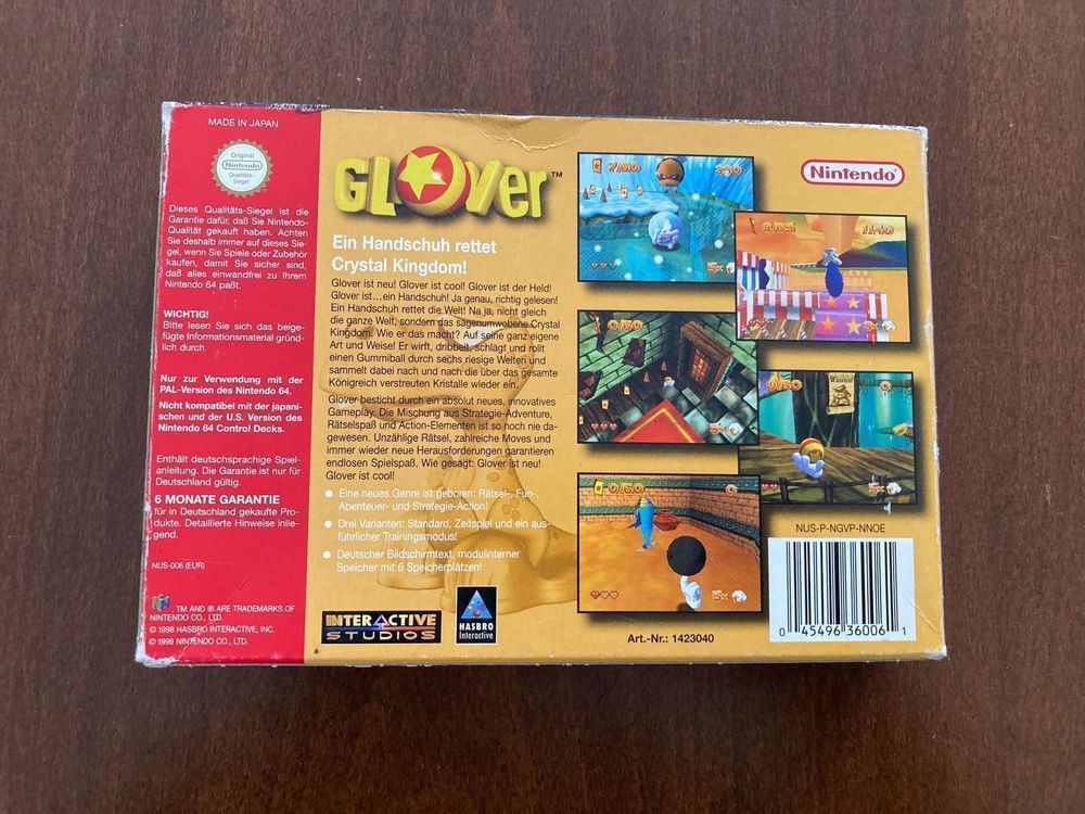 Nintendo 64 Spiel Game Glover Box OVP komplett N64 (Konsole) (Gebraucht ...