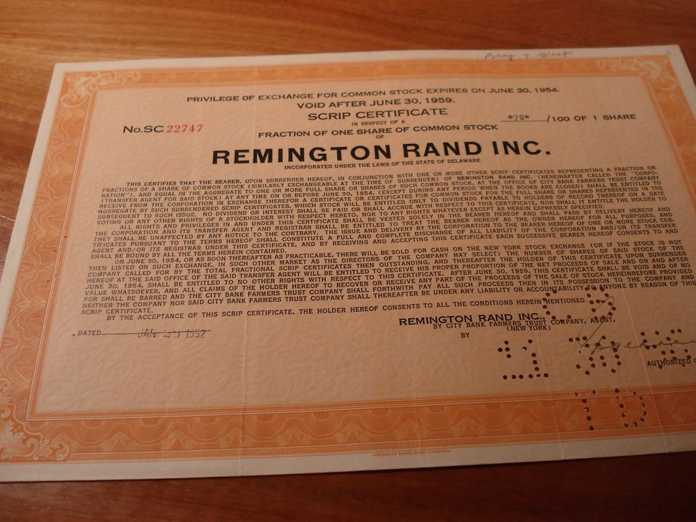 Remington Rand, Inc, 1952, Delaware | Kaufen auf Ricardo