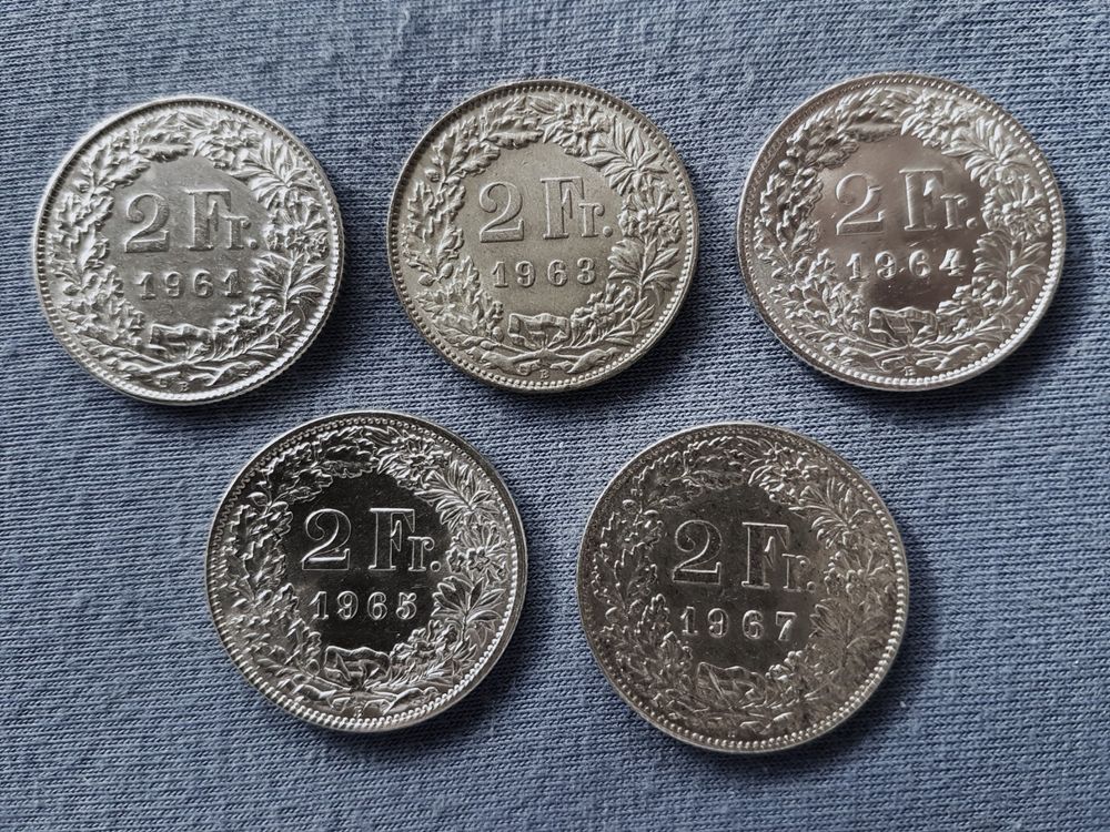 5 x 2 Fr Silbermünzen 1961 bis 1967 komplette Serie ab 1 Fr! | Kaufen auf Ricardo