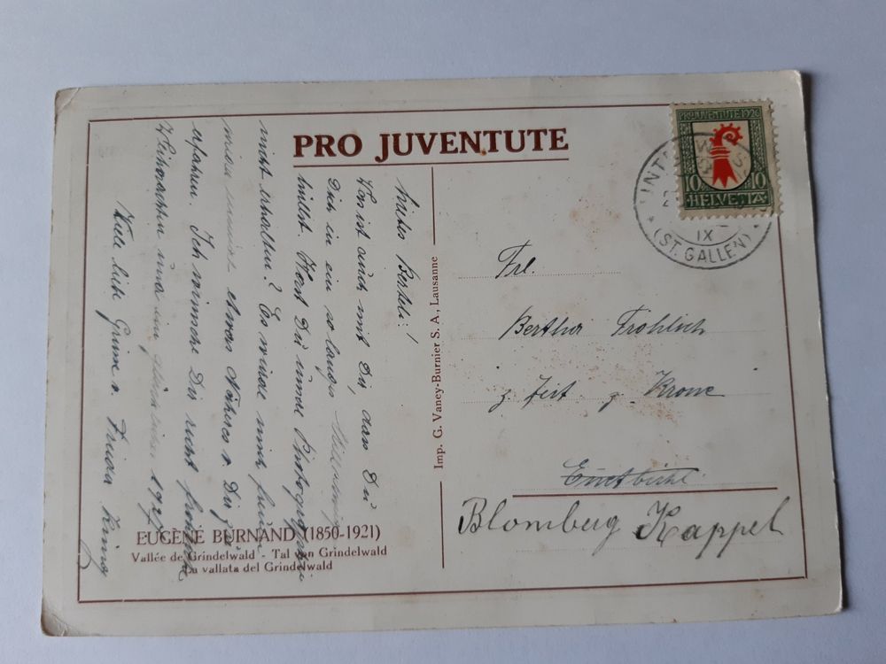 Antike Pro Juventute Postkarte, 1926, Grindelwald (Gebraucht) in Wattwil für CHF 1 – mit ...