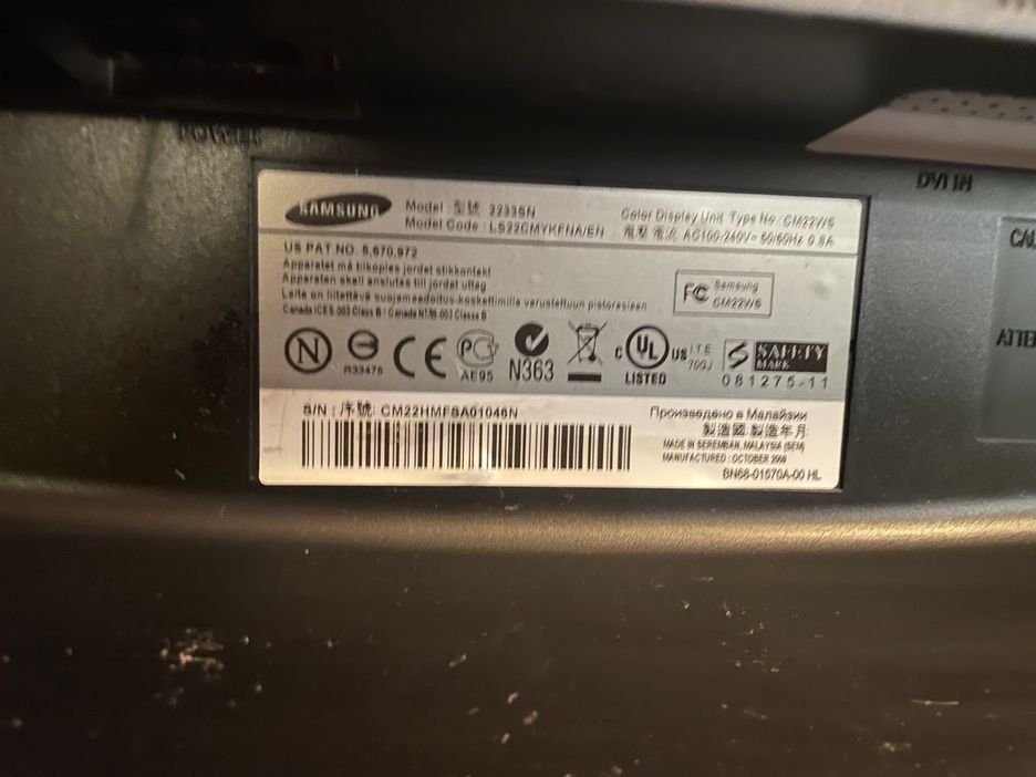 Samsung Monitor ca. 55cm diagonal 21.5 " Modell 2233SN (Gebraucht) in ...