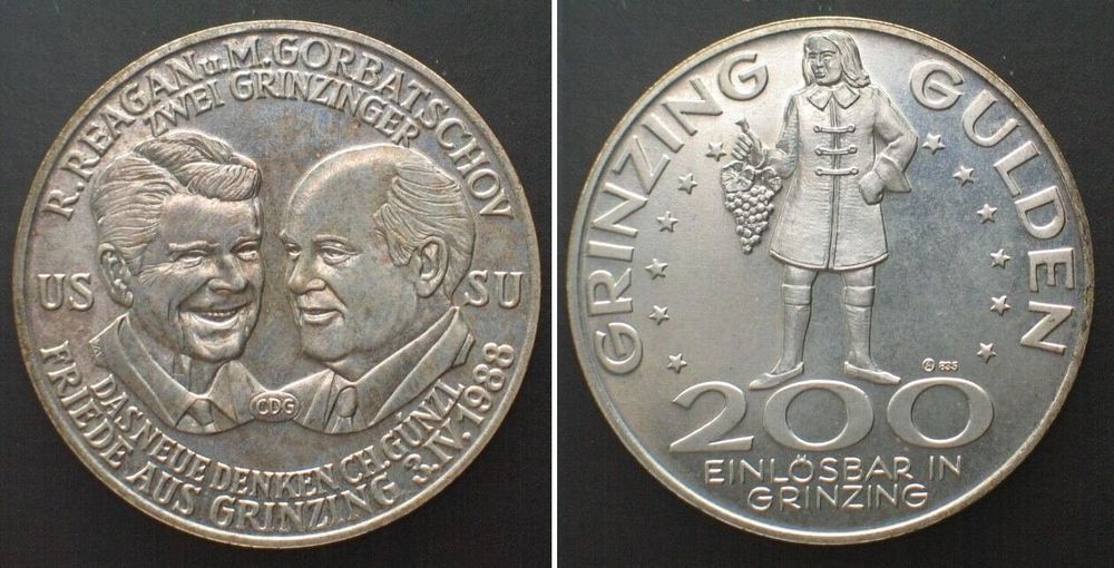 Gulden 200 Schilling 1988, REAGAN & GORBATSCHOV, Silber unz | Kaufen ...