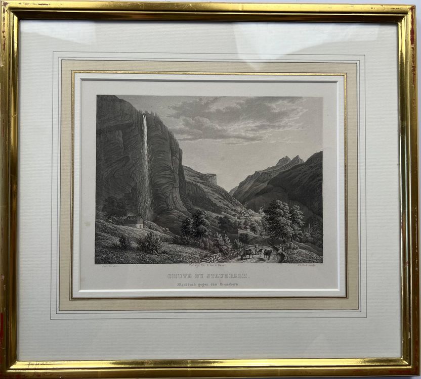Antike Landschaft Stahlstich Echtgoldrahmen (Gebraucht) in Neuhausen am Rheinfall für CHF 20 ...