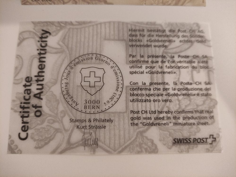 Sonderblock "Goldvreneli", postfrisch, Frankaturwert CHF 6.0 (Neu (gemäss Beschreibung)) in St ...