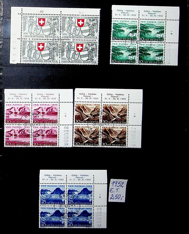 PRO PATRIA 5 BLOCS DE 4 DE 1952 OBLITÉRÉS ET SBK 250.00/N206 | Kaufen auf Ricardo