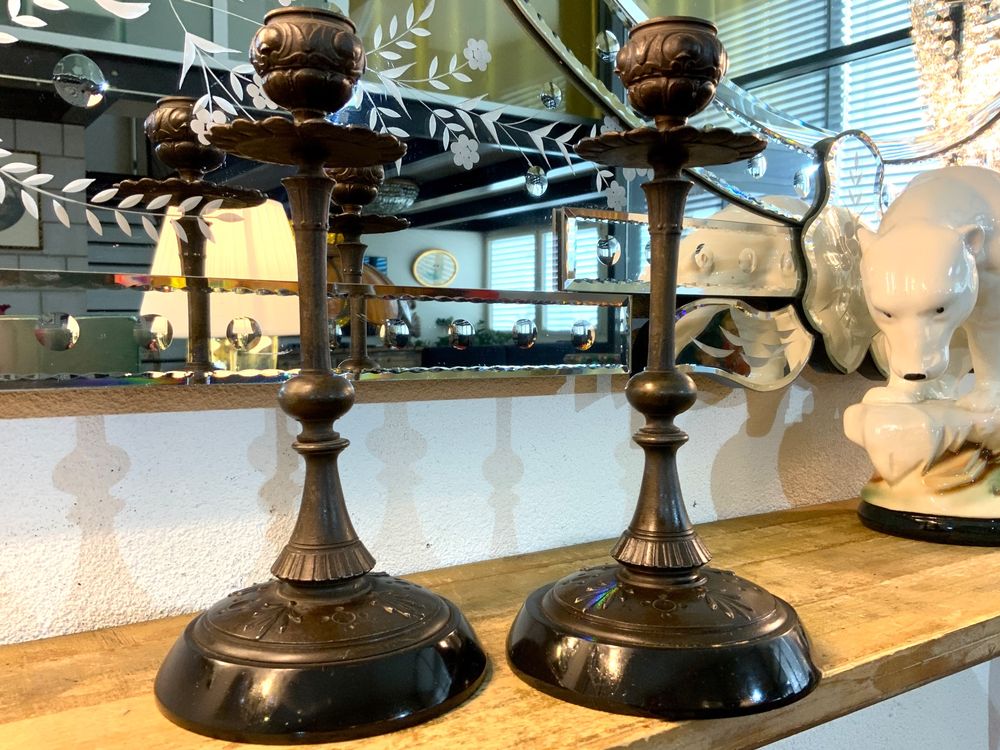 JUGENDSTIL 2 KERZENHALTER BRONZE MARMOR FRANKREICH,1900 (Gebraucht) in Biglen für CHF 56 – mit ...