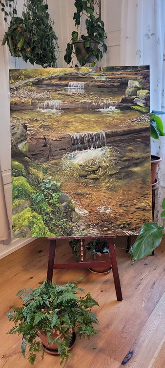Ölgemälde Bachlauf Wasserfall Landschaft Natur Gemälde Kunst (Neu und originalverpackt) in Wald ...
