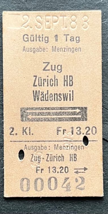 Ausgabe Menzingen: Zug Zürich HB Wädenswil / 1983 (Gebraucht) in Wabern für CHF 2.5 – mit ...
