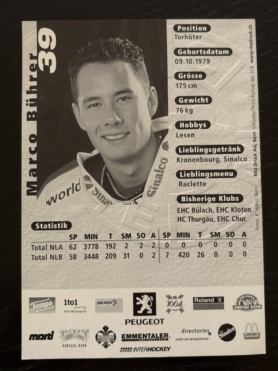 Marco Bührer - SCB Legende - seltene Sammelkarte 🏒🥅 (Gebraucht) in ...