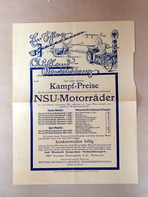 NSU Motorrad - Preisliste 30er Jahre - P1373 (Gebraucht) in Winterthur ...