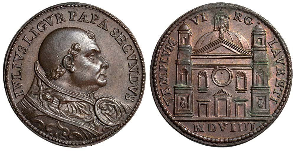 b- Rom, Julius II, Bronzemedaille, Basilica B.V. in Loreto (Usato) a ...