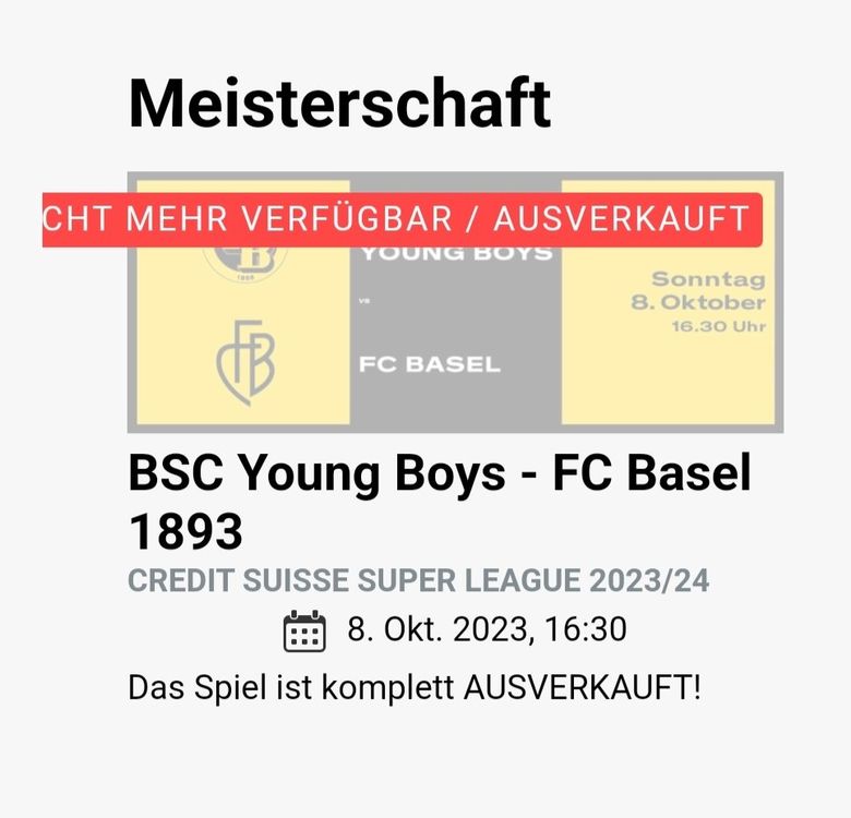 YB - FC Basel, 2 Tickets für das Spiel am Sonntag, 8.10.23 (Neu und ...