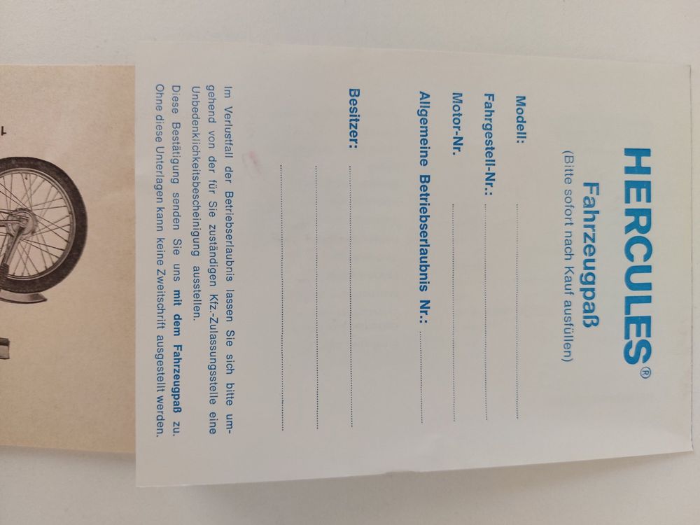 Betriebsanleitung Mofa Hercules Sachs Motor Service (Gebraucht) in ...