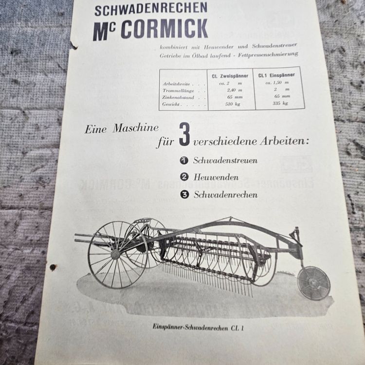 McCormick Schwadenrechen CL CL 1 Prospekt Blatt xx (Gebraucht) in ...