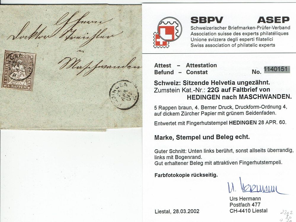 STRUBEL 2 BRIEFE 5+10RP FINGERHUT+ZWEIKREIS BEFUNDE (Gebraucht) in Rüschlikon für CHF 40 – mit ...